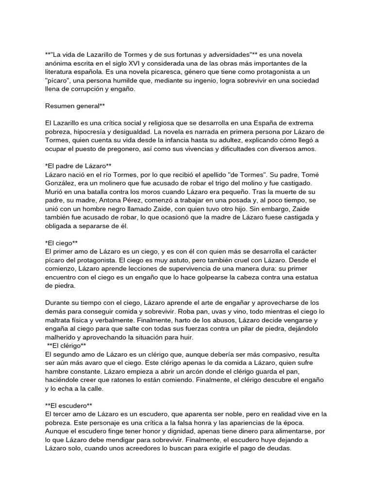La Vida de Lazarillo de Tormes y de Sus Fortunas y Adversidades - Es ...