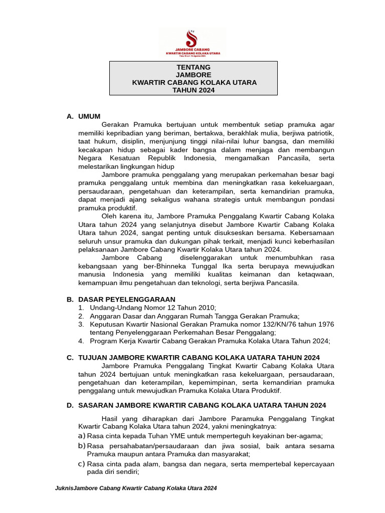 Petunjuk Pelaksanaan Jambore 2024 | PDF