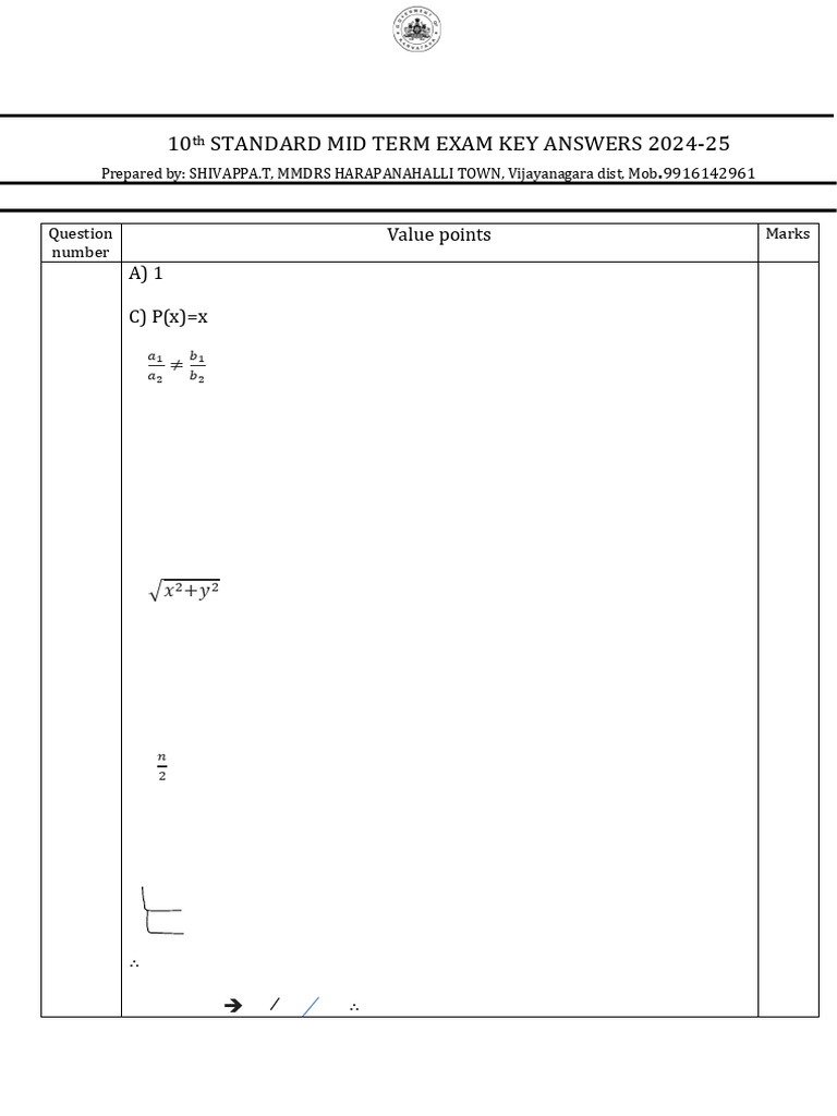 SSLC Maths SA1 Key Answers | PDF | Factorization | Mathematics