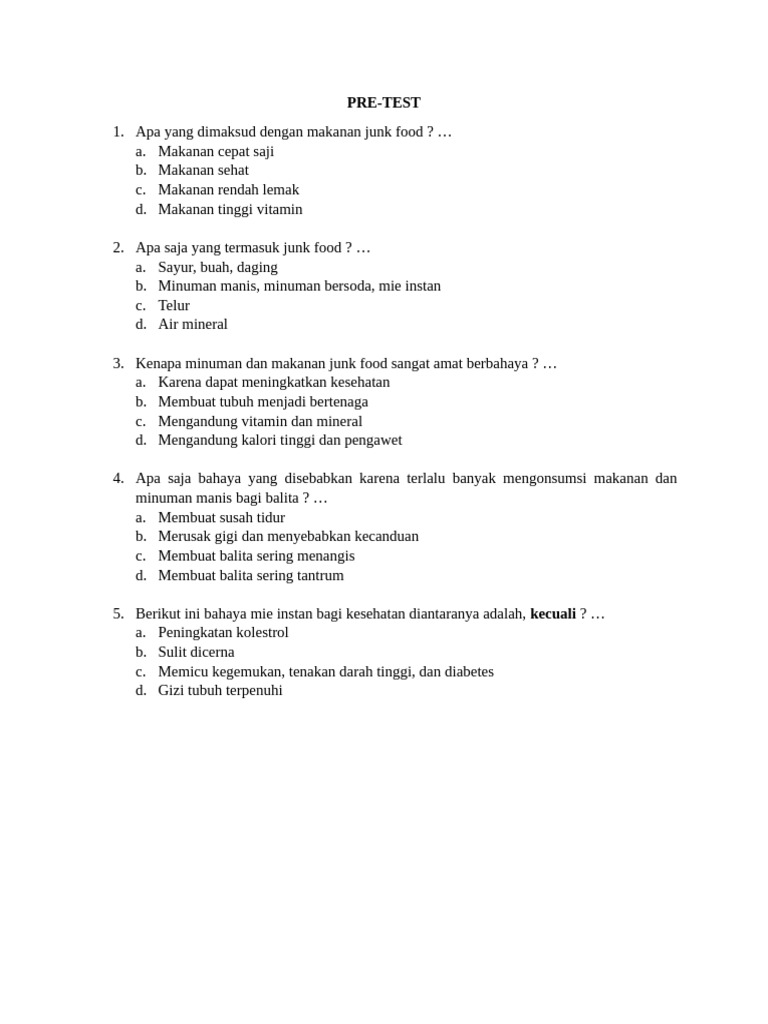 Pre-Test Program 2 | PDF