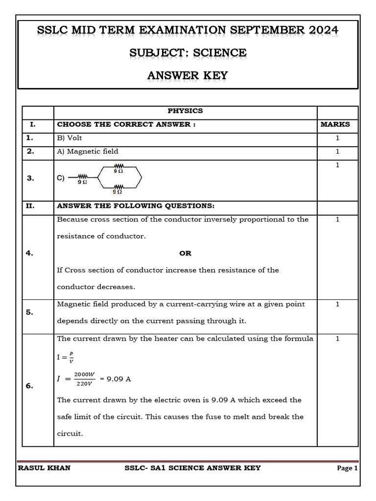 Science Sa 1 Answer Key 2024-1 | PDF