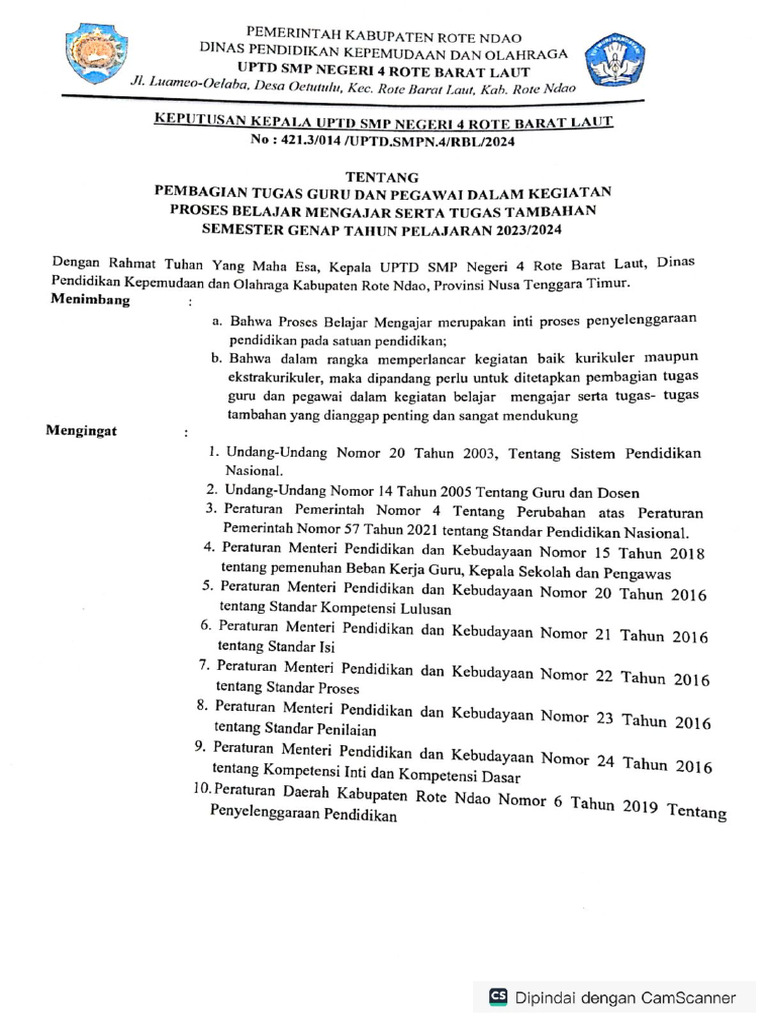 Pembagian Tugas Mengajar | PDF