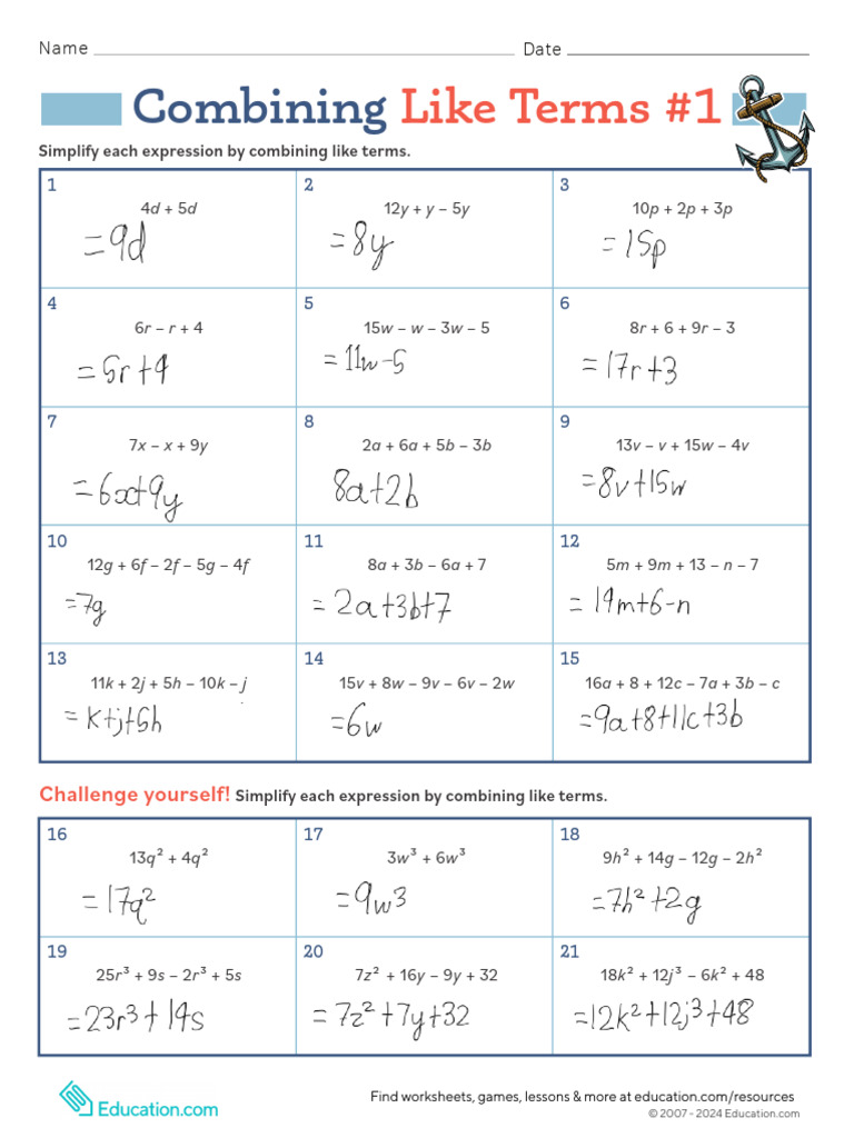 Combining Like Terms | PDF