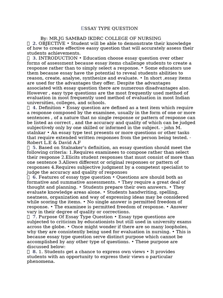 Essay Type Question | PDF