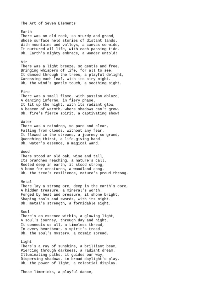 Limericks Celebrating Nature's Elements | PDF | Poetry