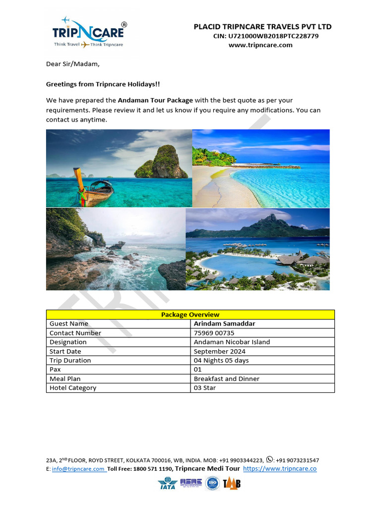 Arindam - Andaman Tour Package | PDF