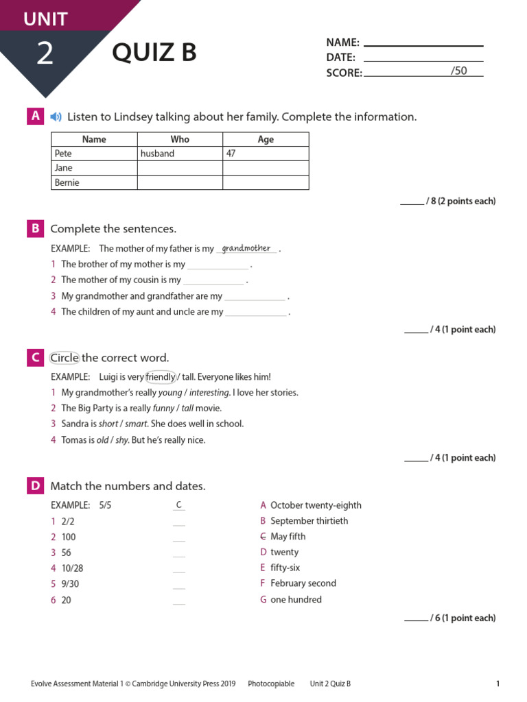 Evolve - L1 - Unit 2 Quiz - B | PDF