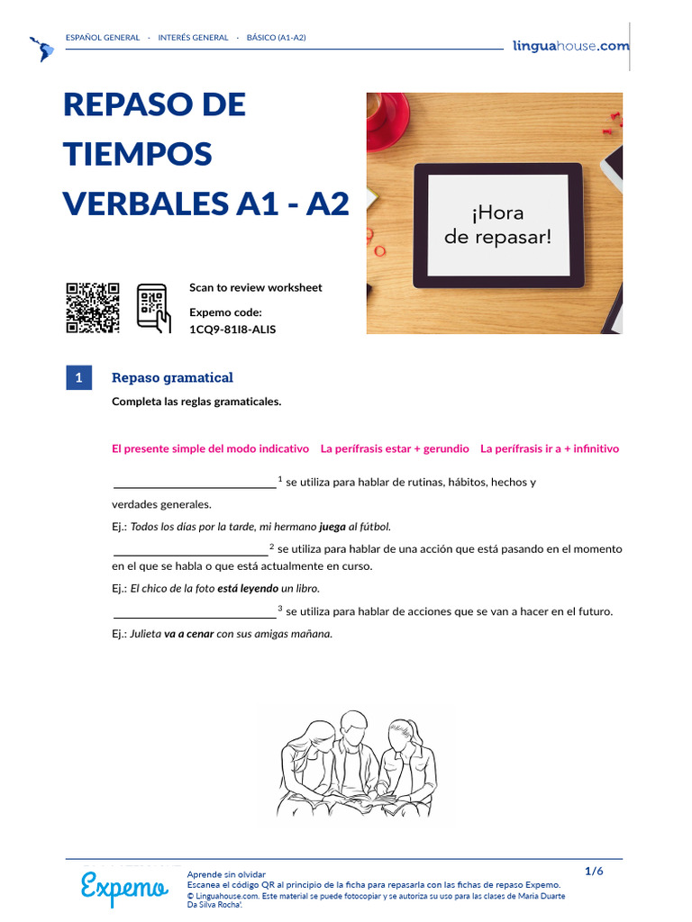 Repaso de Tiempos Verbales A1 A2 Centro - Americano Spanish Teacher | PDF