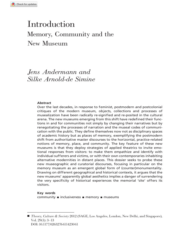 Andermann Arnold de Simine 2012 Introduction Memory Community and The New Museum | PDF