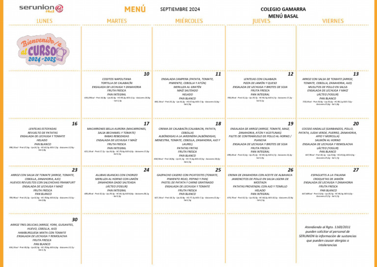 Menu Basal Septiembre 24 | PDF