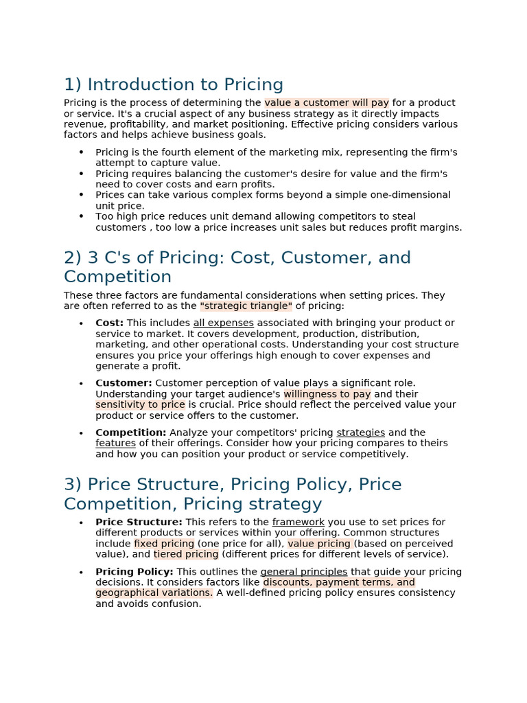 Pricing Notes Complete | PDF