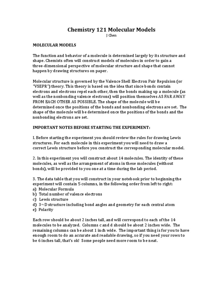 5 - Molecular Models Lab | Download Free PDF | Molecules | Chemical Bond