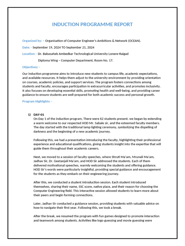 Induction Programme Report 2024-25 | PDF