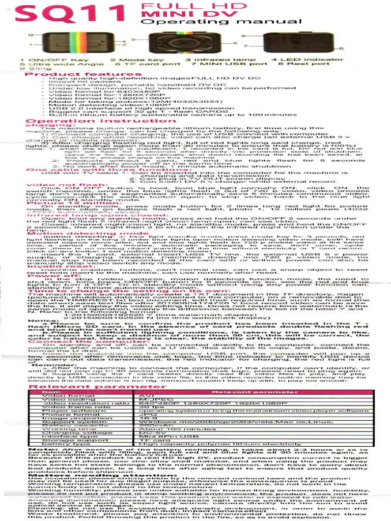 Manual Mini Cámara Espía SQ11 | PDF