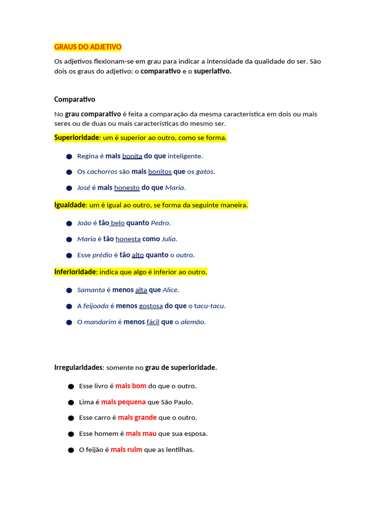 Graus Do Adjetivo | PDF
