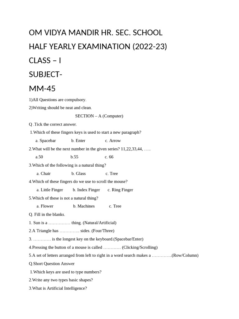 Computer Question Paper | PDF