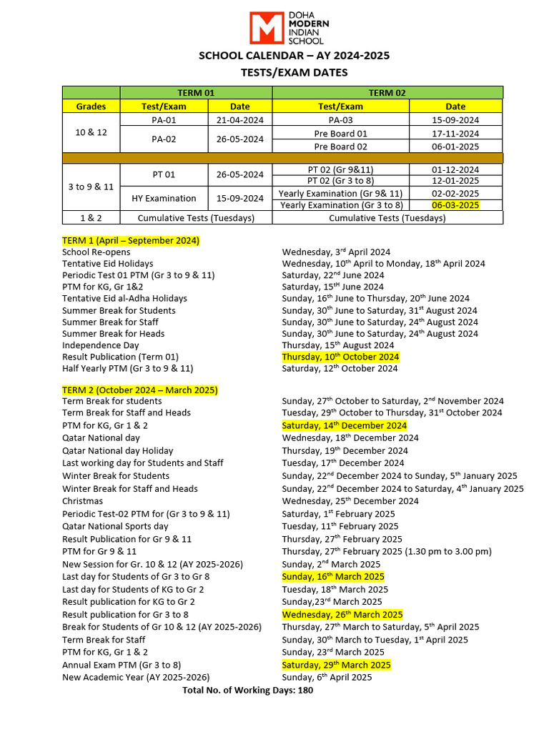 School Calendar 2024-25 | PDF