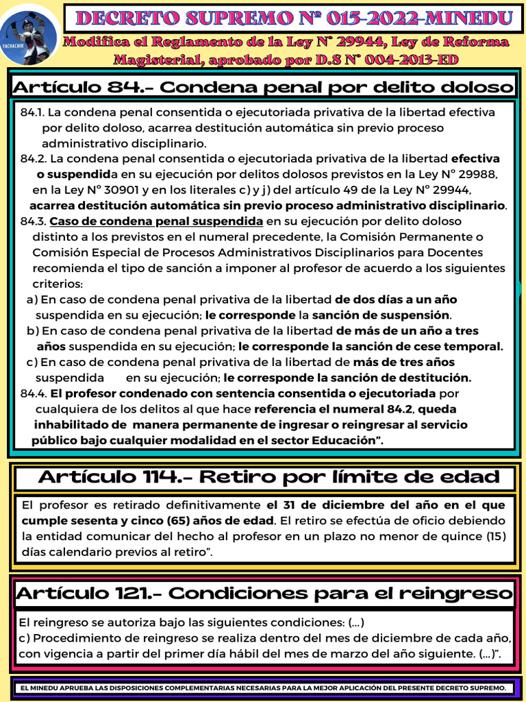 Decreto Supremo Que Modifica El Reglamento de La Ley #29944, Ley de Reforma Magisterial ...
