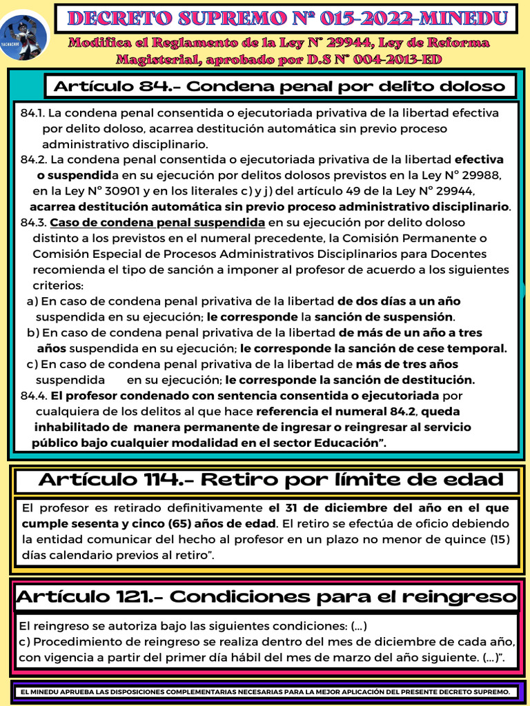 Decreto Supremo Que Modifica El Reglamento de La Ley #29944, Ley de Reforma Magisterial ...