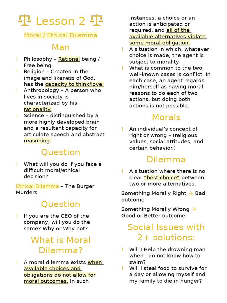 Lesson 2 - Moral Dilemma | PDF
