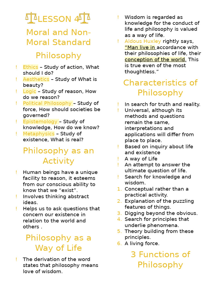Lesson 4 - Moral and Non-Moral Standard | PDF