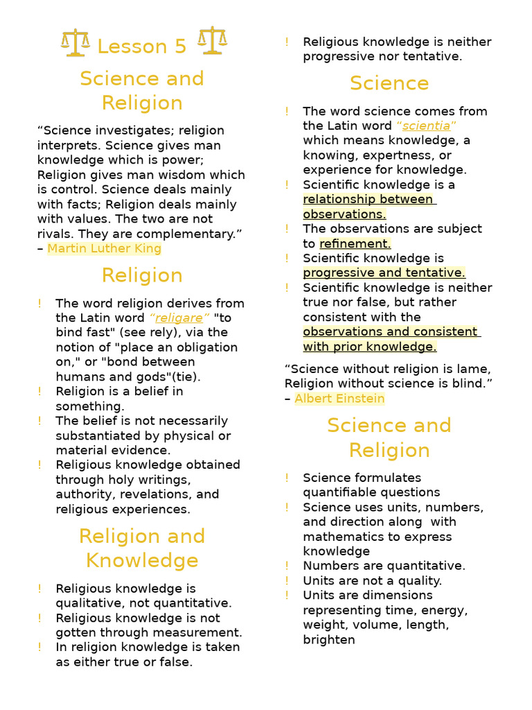 Lesson 5 - Science and Religion | PDF
