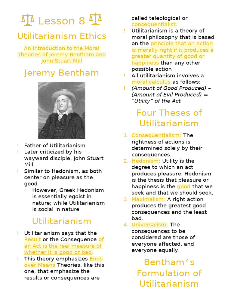 Lesson 8 - Utilitiarian Ethics | PDF