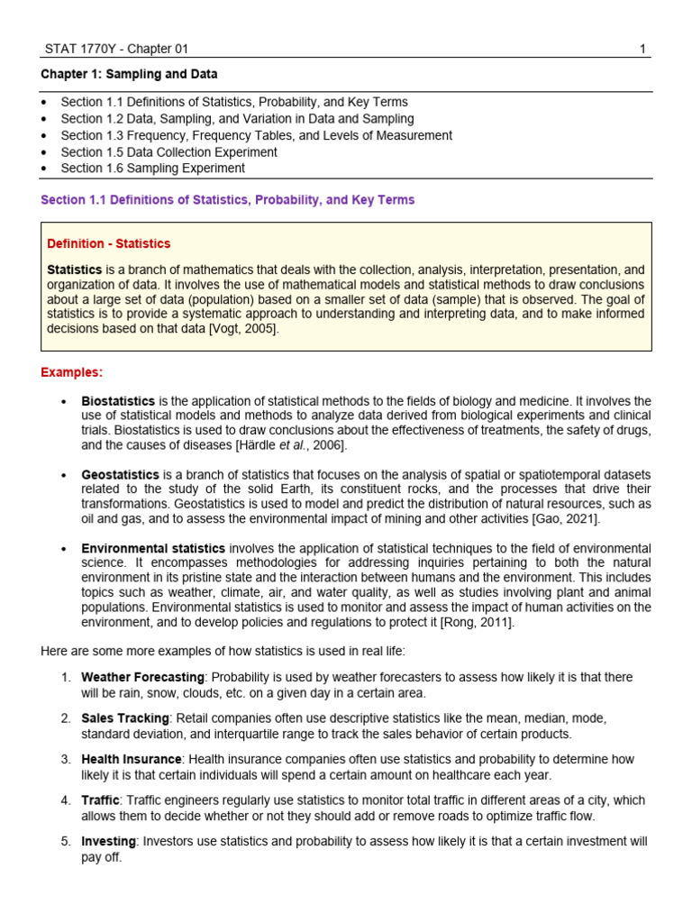 STAT1770Y Chapter01 Handout | PDF
