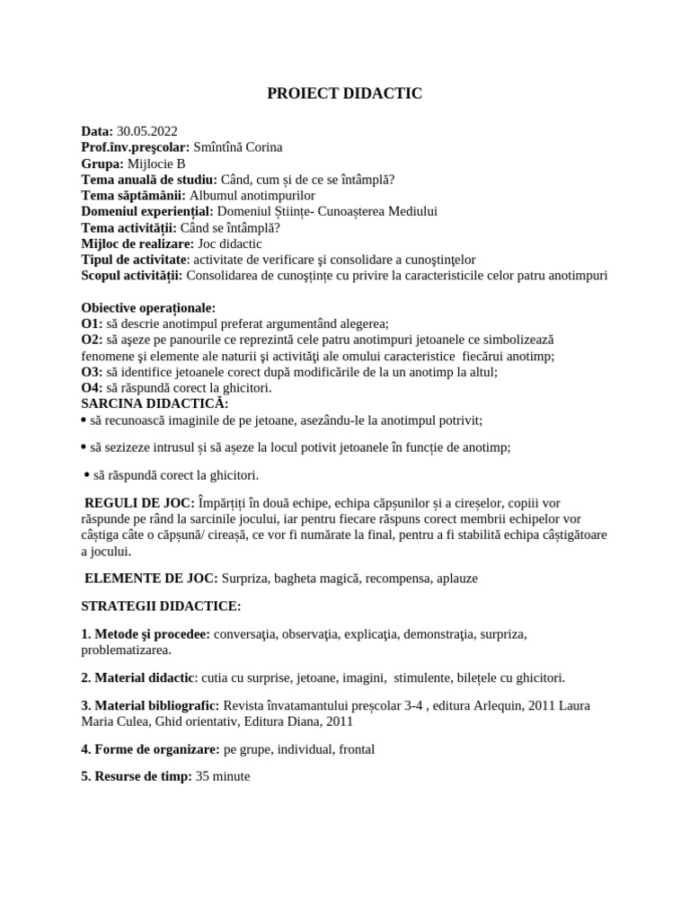Joc Didactic Ds Cunoasterea Mediului Grupa Mare | PDF