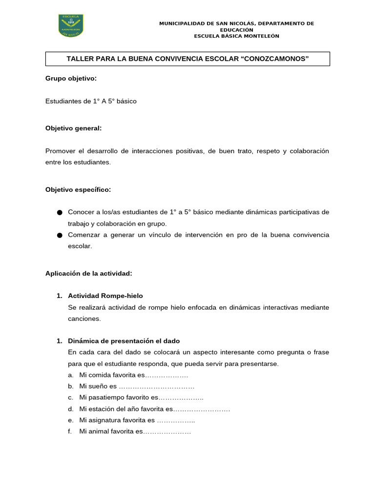 Taller Conozcamonos | PDF