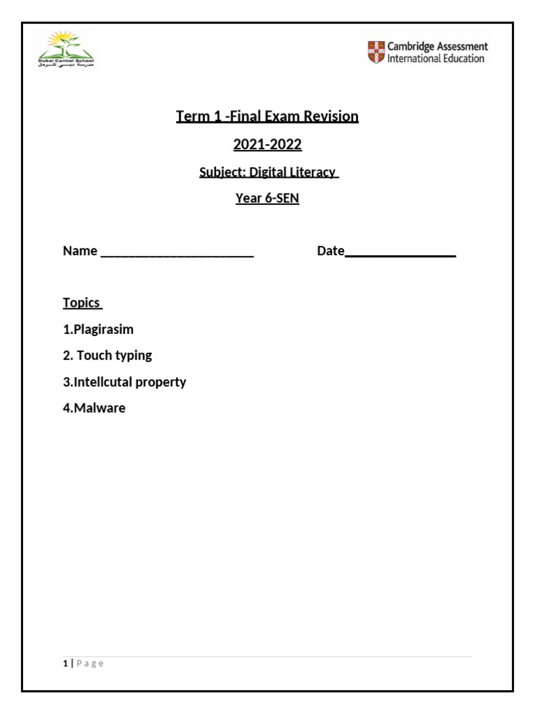 Revision Sheet - DL Y6 SEN | PDF