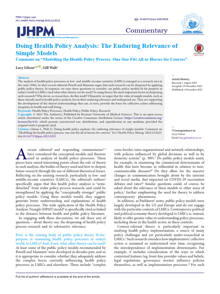 Doing Health Policy Analysis: The Enduring Relevance of Simple Models ...