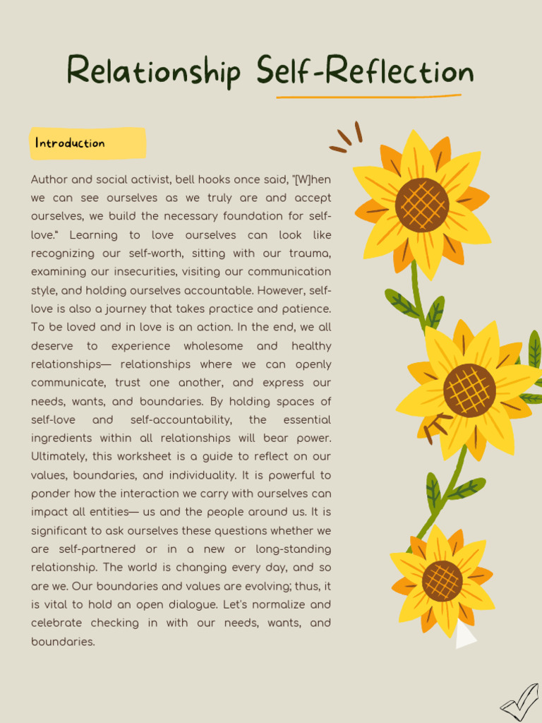 Relationship - Self-Reflection Worksheet | PDF