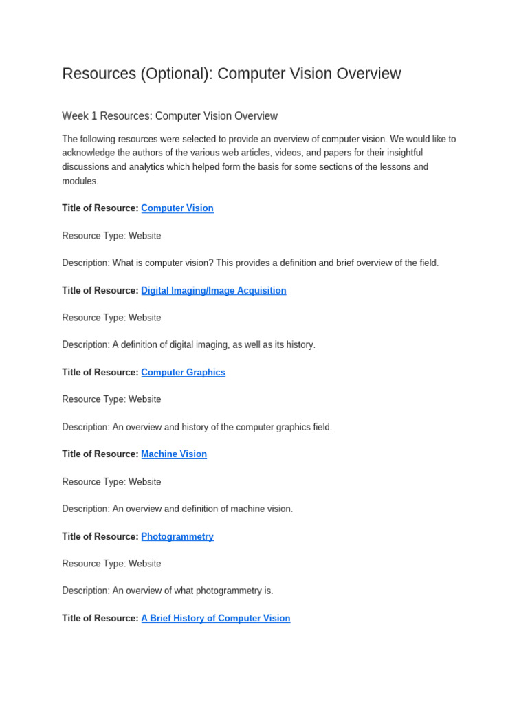 Computer Vision Overview | PDF
