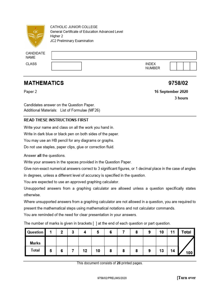 CJC H2 2020 Prelim P2 | PDF