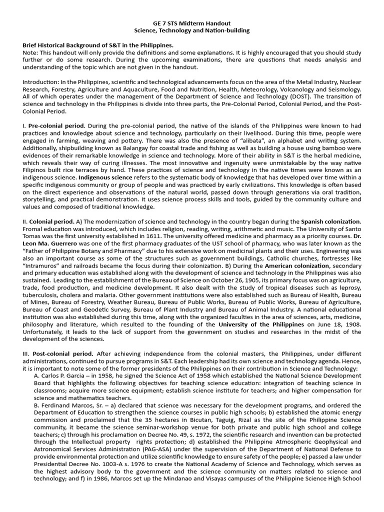 GE 7 STS Midterm Handouts | PDF