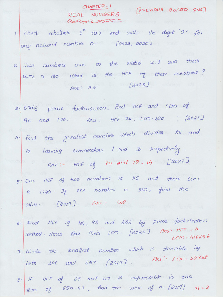 Real Numbers (Board QNS) | PDF