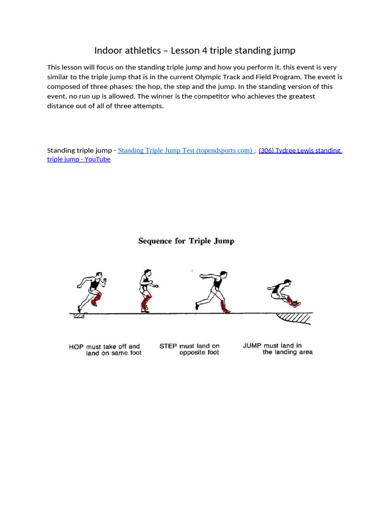 Indoor Athletics - Lesson 4 Standing Triple Jump | PDF