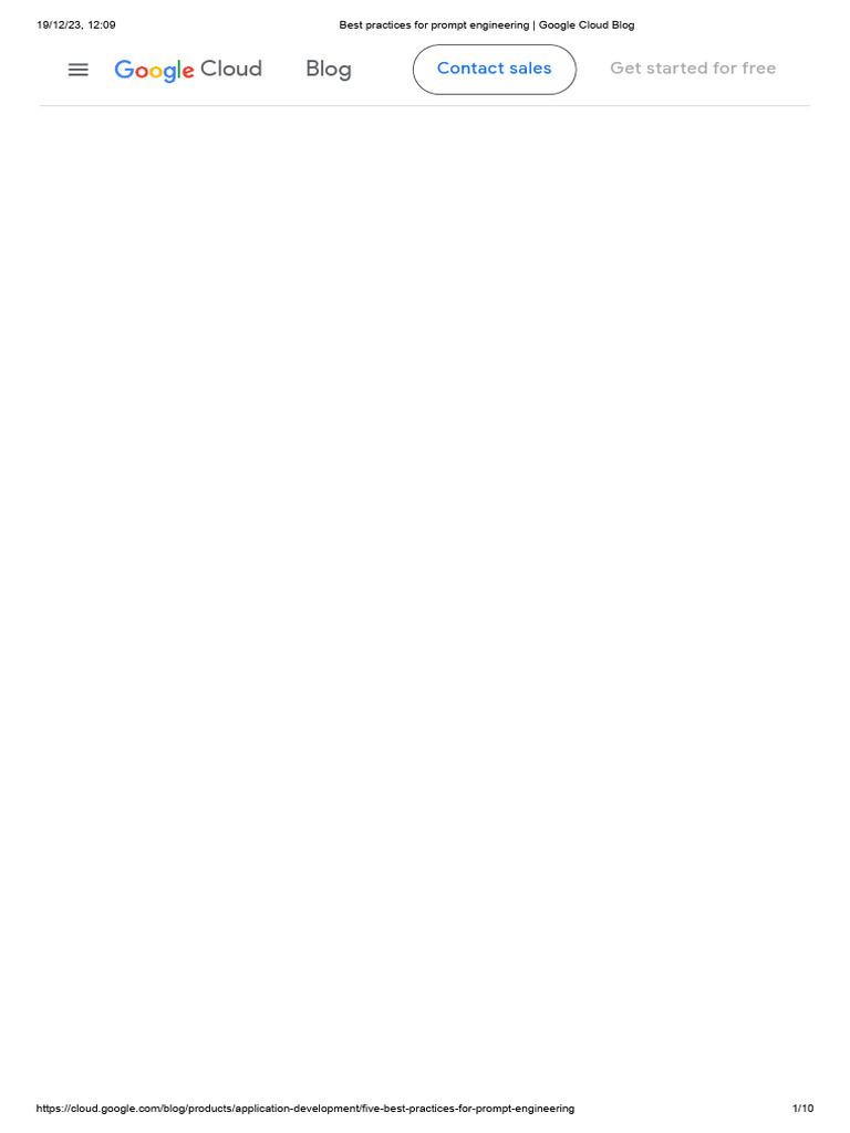 Best Practices For Prompt Engineering - Google Cloud Blog | PDF