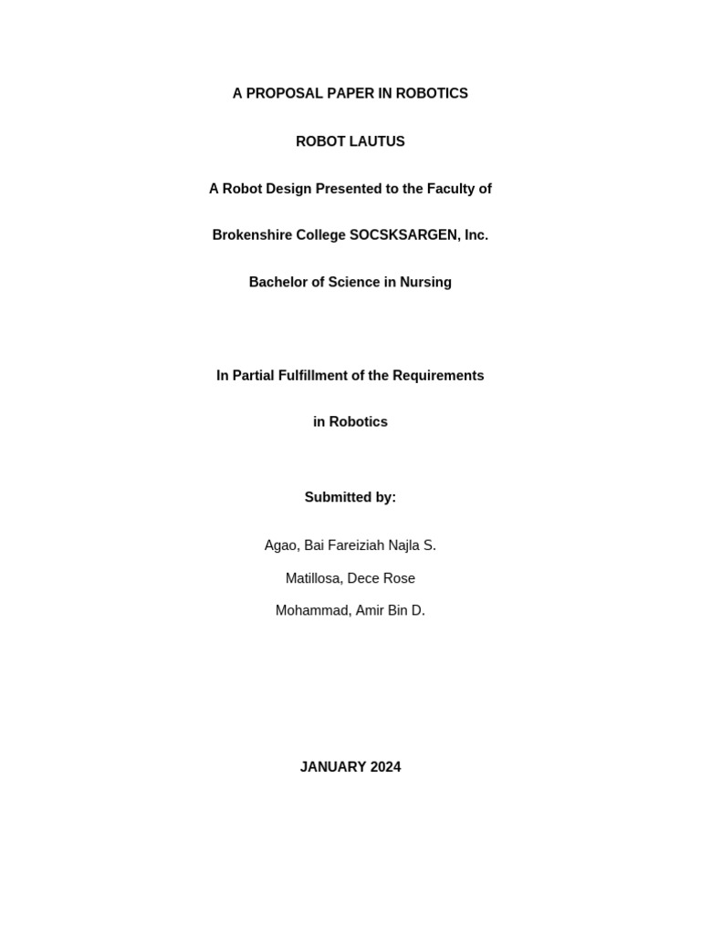 A PROPOSAL PAPER IN ROBOTICS Lautus | PDF