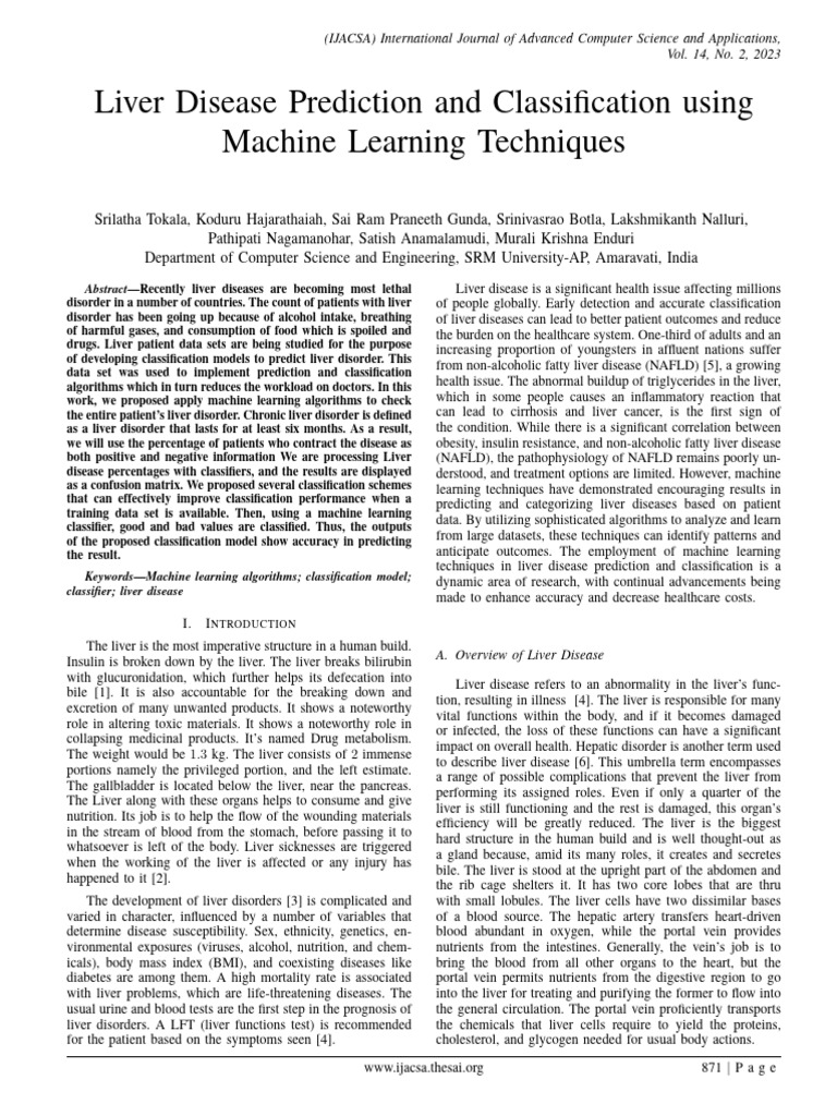 Paper 99 Liver Disease Prediction And Classification Using Machine Learning Pdf
