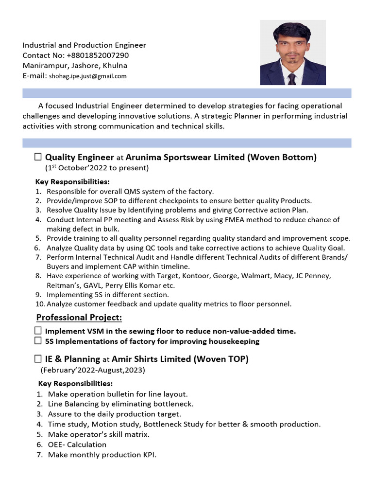 Resume of Md. Sohag Hossen - QE | PDF