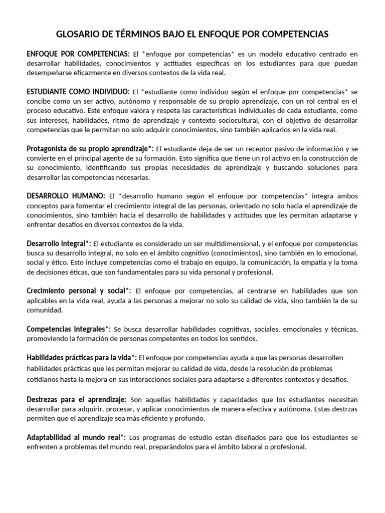 Glosario de Términos Bajo El Enfoque Por Competencias | PDF Glosario de Términos Bajo El Enfoque Por Competencias | PDF