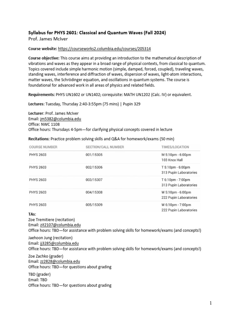 Syllabus - PHYS 2601 - Fall24 | PDF