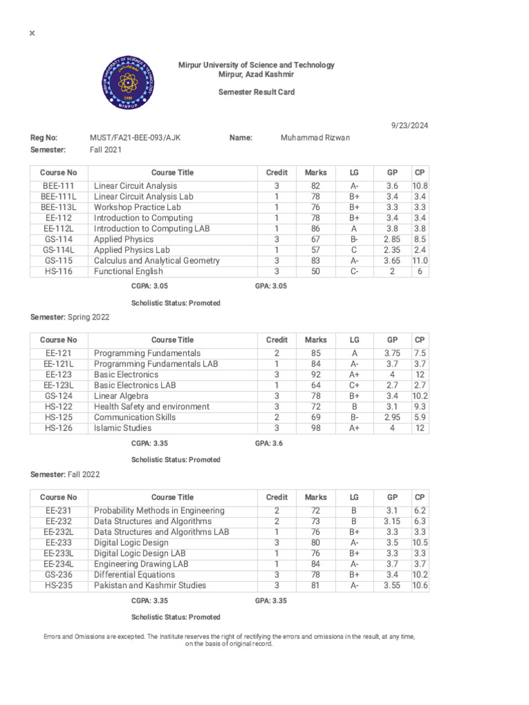 Student Result Card | PDF