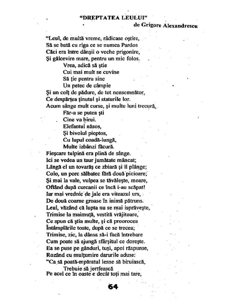 Fabula Dreptatea Leului PDF | PDF