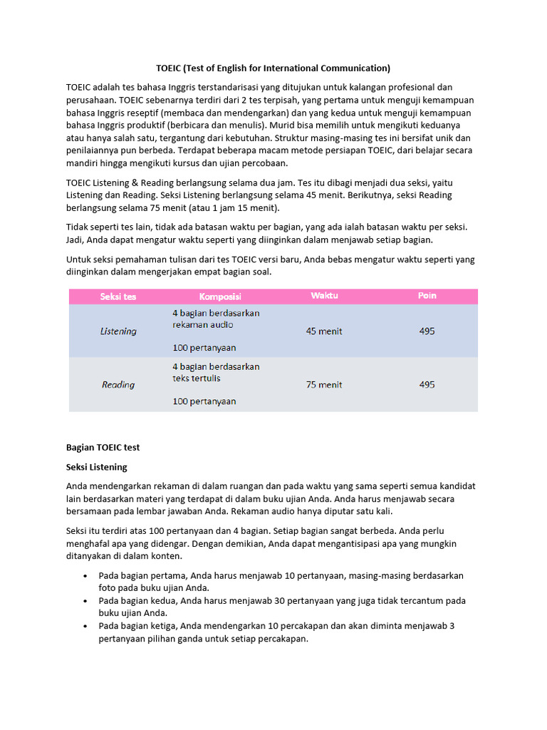Panduan Lengkap Tes TOEIC | PDF