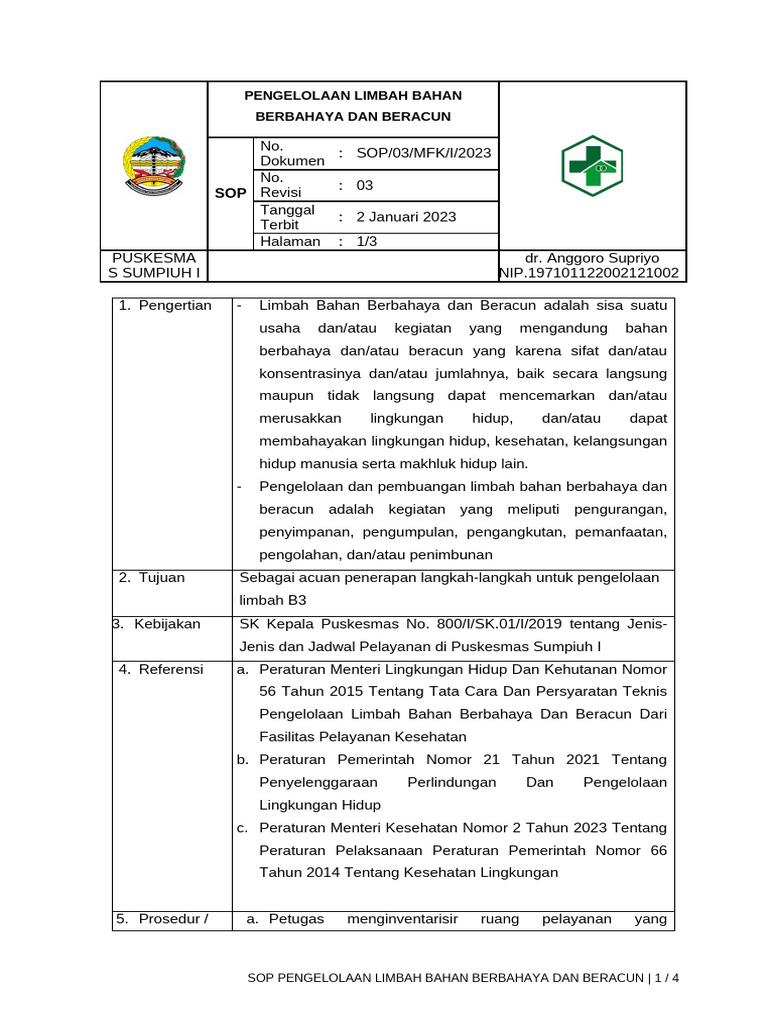SOP Pengelolaan Limbah B3 | PDF