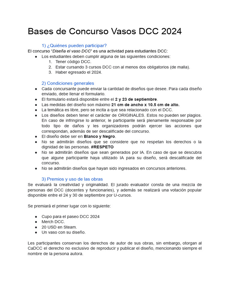Bases de Concurso Vasos DCC 2024 | PDF