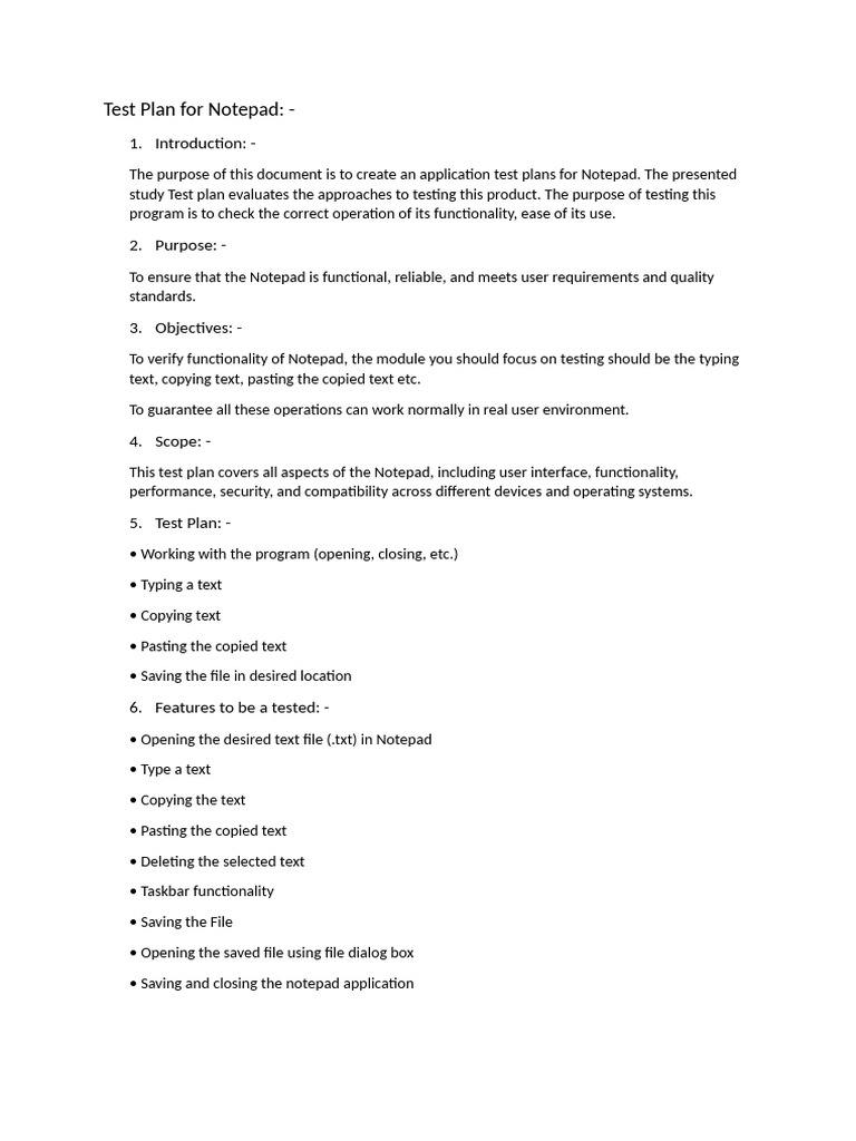 Test Plan For Notepad | PDF